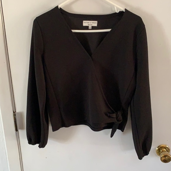 Madewell | Tops | Madewell Texture Thread Black Crossover Top With Side ...